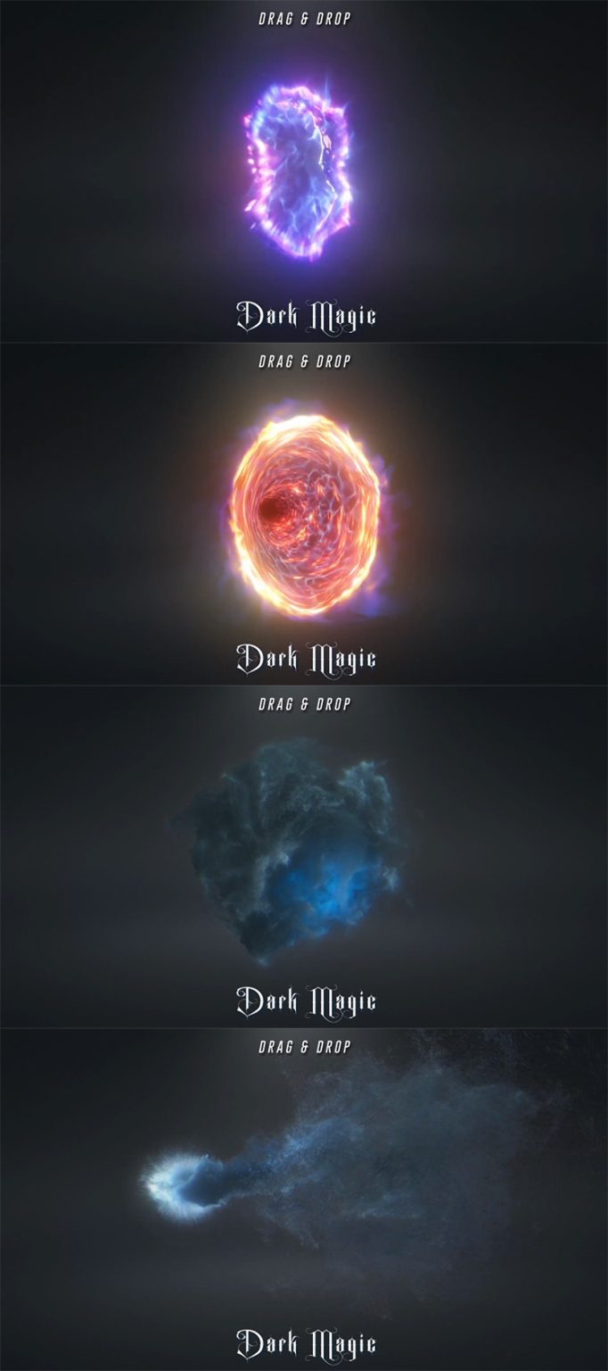 4K视频素材-227个黑暗魔法科幻能量冲击碰撞恶龙火焰法术打斗传送门烟雾 Dark Magic Pack – 两只山羊后期加油站