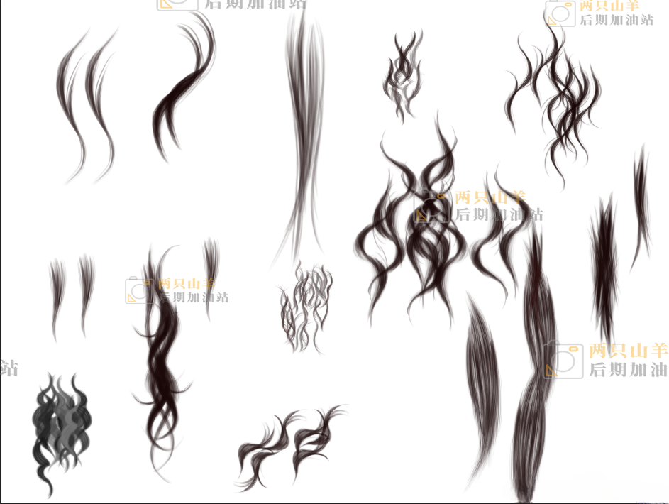 PS笔刷-头发造型发型PS后期素材笔刷合集ABR – 两只山羊后期加油站