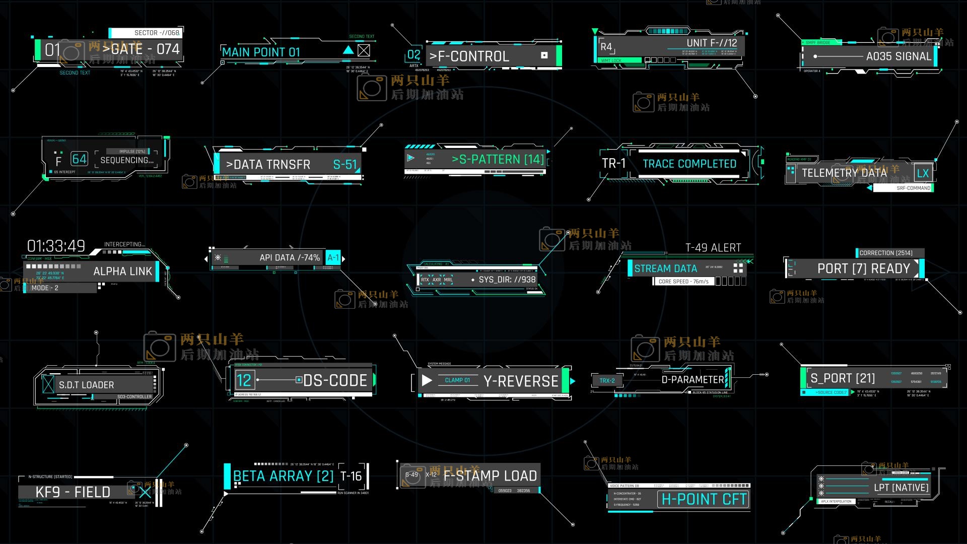 PR预设-70个HUD高科技标注元素引用文本标题动画 HUD Elements Callouts – 两只山羊后期加油站
