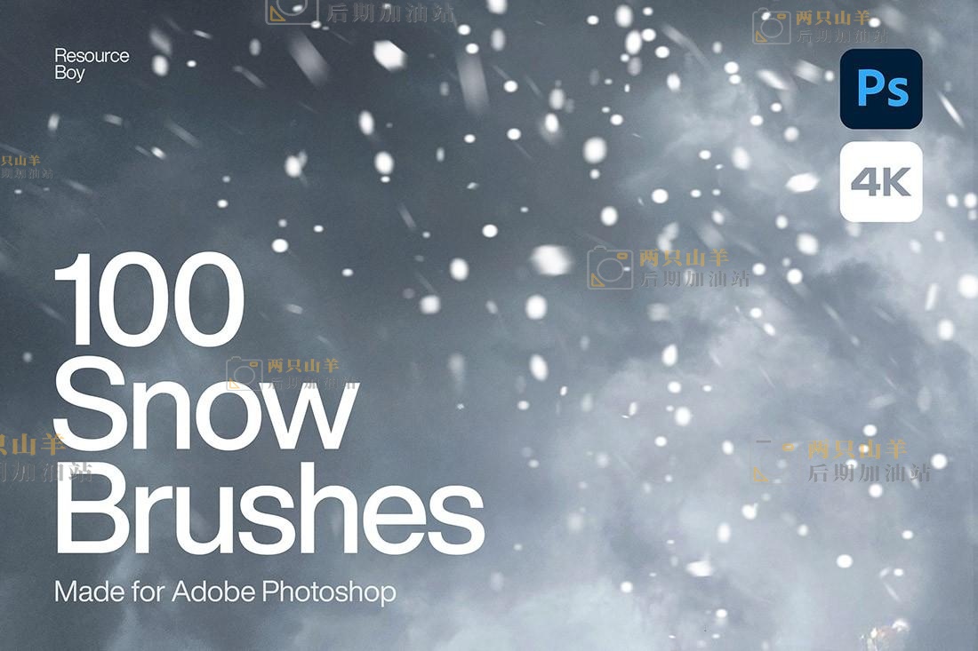 PS笔刷-100个冬天雪花飘雪下雪Photoshop画笔 100 Snow Photoshop Brushes – 两只山羊后期加油站