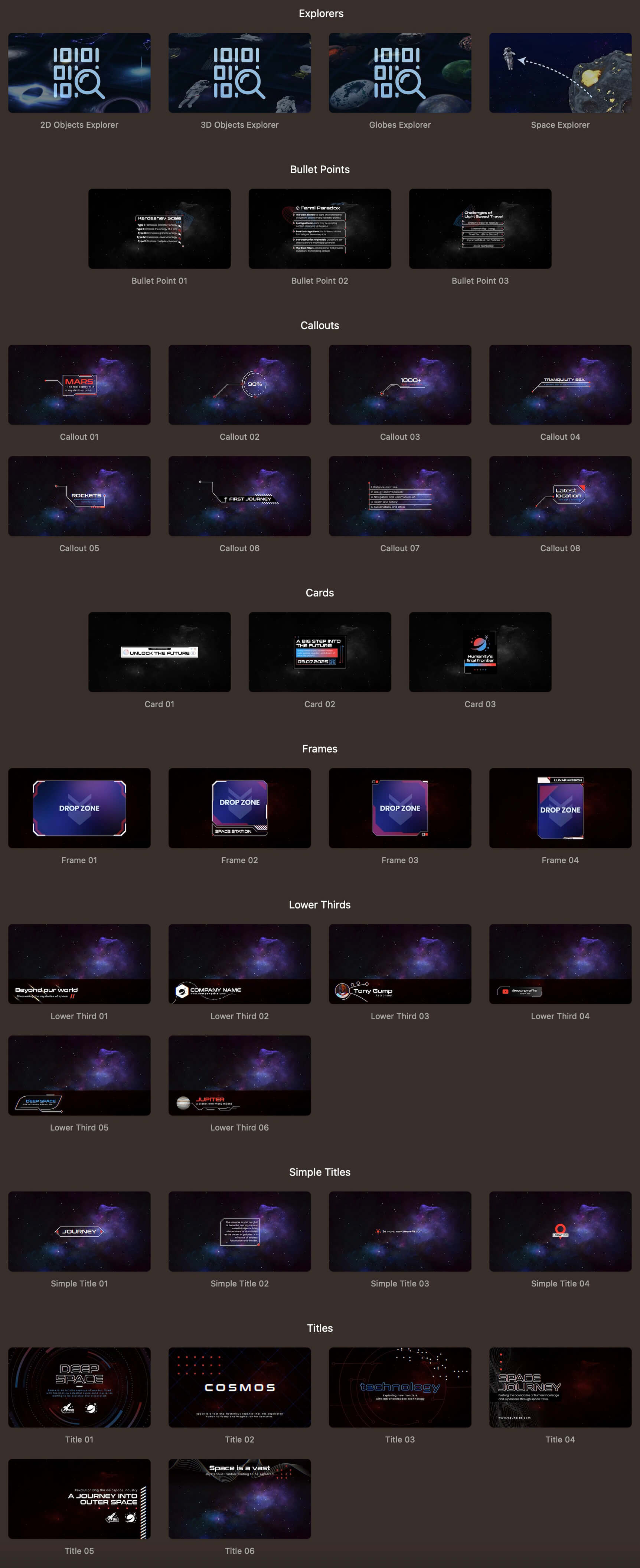 FCPX中文插件-30组太空科幻宇宙风格文字标题字幕动画 Cosmos – 两只山羊后期加油站